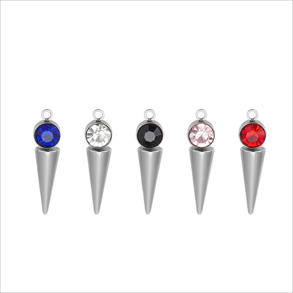 5 Stainless Steel Spike Pendants with Rhinestone – The Craft Armoury