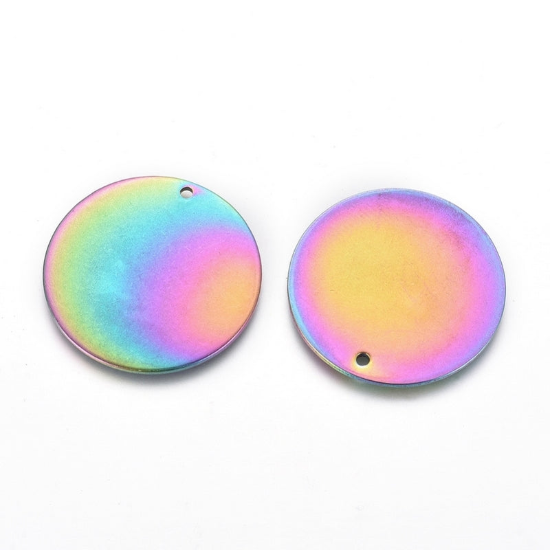 5 Rainbow Anodized Stainless Steel Round Blank Pendant Tags – The Craft ...