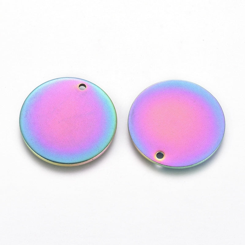 5 Rainbow Anodized Stainless Steel Round Blank Pendant Tags – The Craft ...