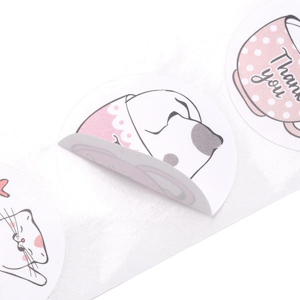 1 Roll 25mm Round Teacup Cat Thank You Stickers – The Craft Armoury